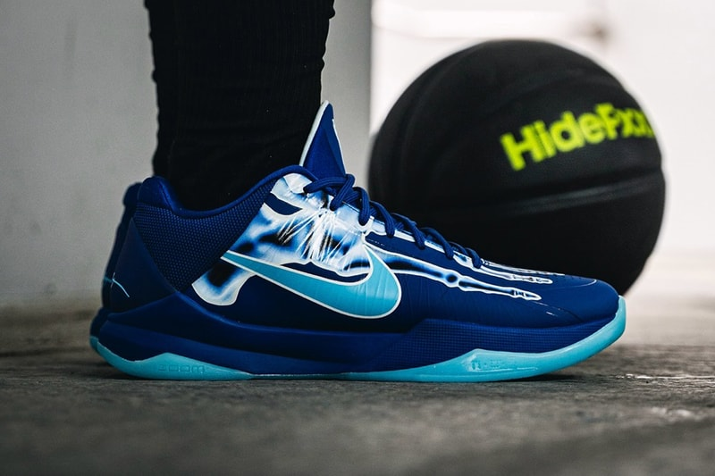 A closer view of the Nike Kobe 5 Protro "X-Ray" being worn. – Hype Vault