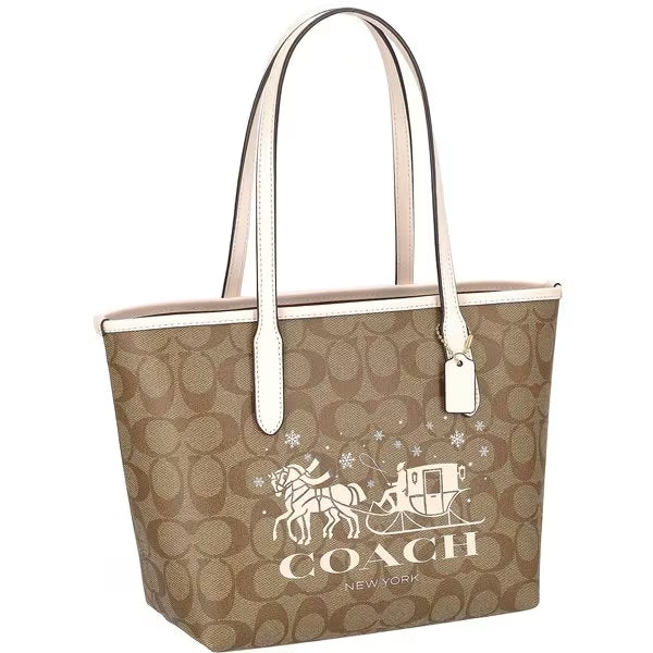 Coach Mini City Tote In Signature Canvas With Horse And Sleigh Khaki/C ...