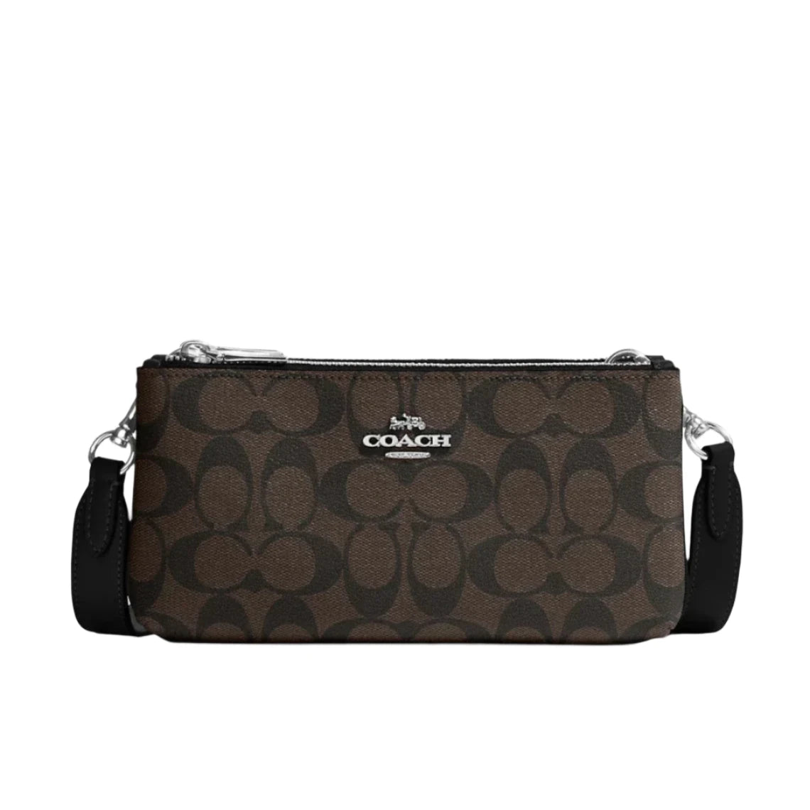 Coach Double Zip Crossbody Bag In Signature Canvas Brown/Black – Hype Vault