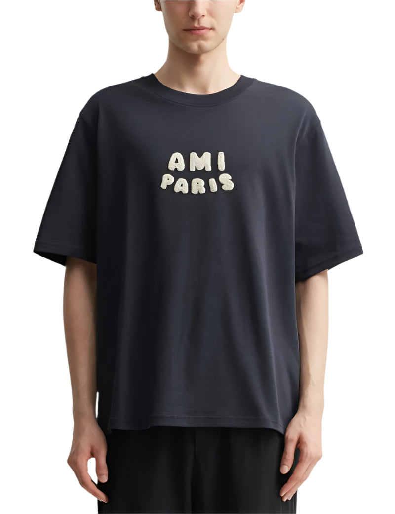 Ami Paris Knitted Patch Boxy Fit Tee ‘Navy' – Hype Vault